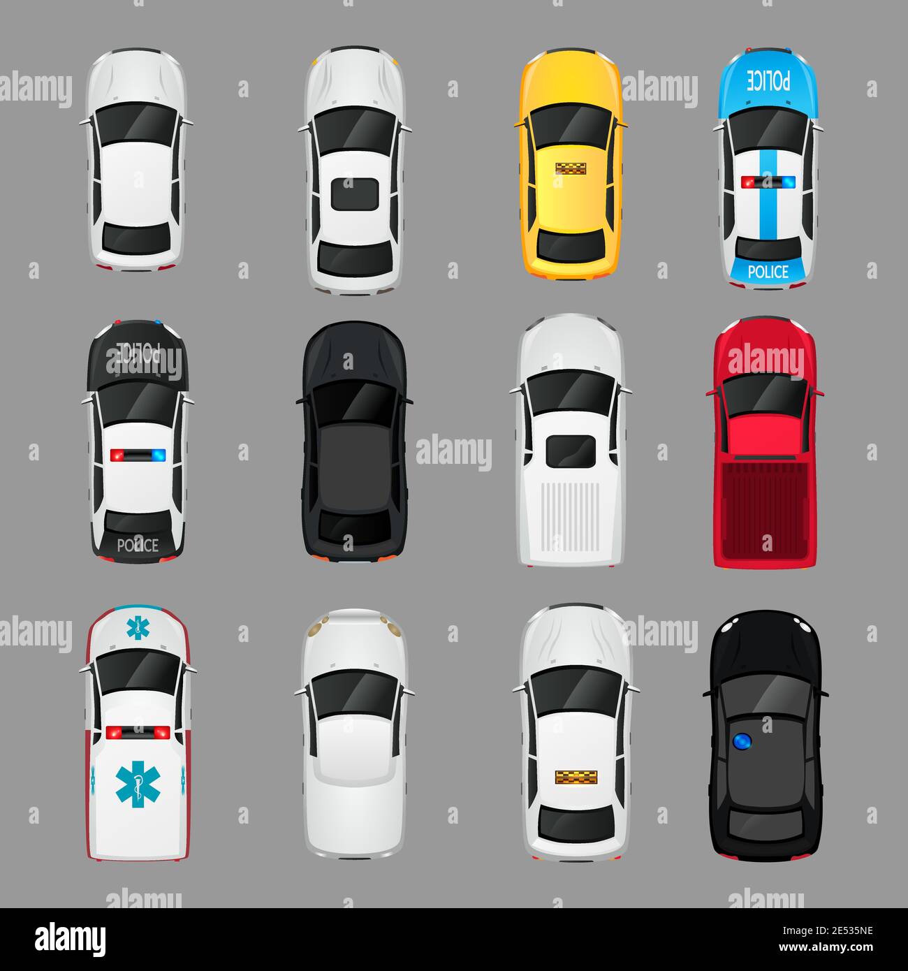 Cars transport top view icons set isolated vector illustration Stock ...