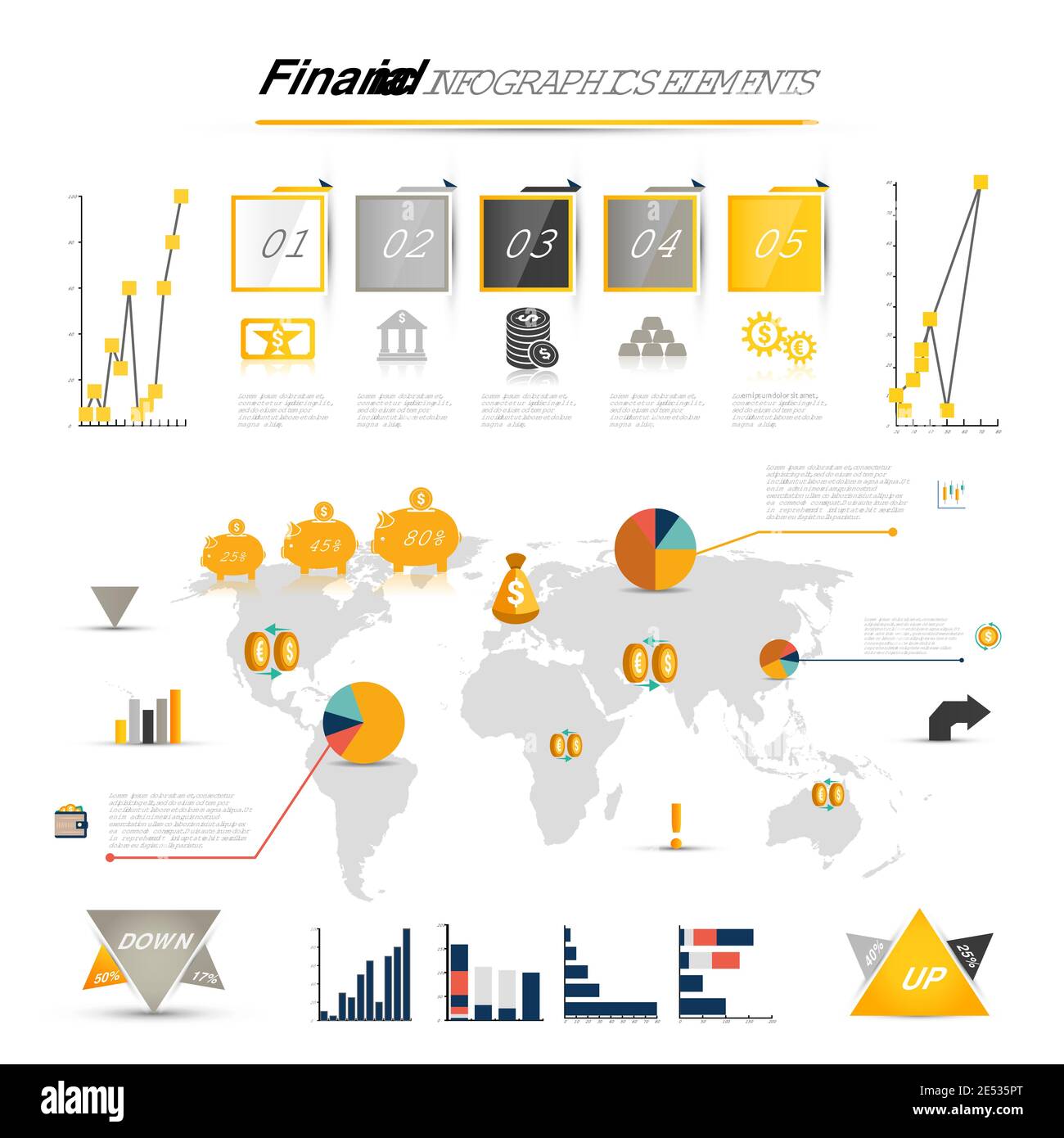 Money finance business infographic with financial icons and world map ...