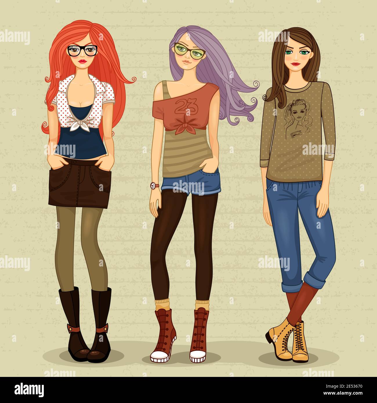 Set of modern girls vector illustration isolated Stock Vector Image ...