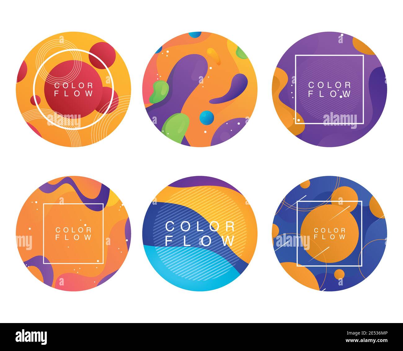 bundle of six color flow backgrounds vector illustration design Stock ...