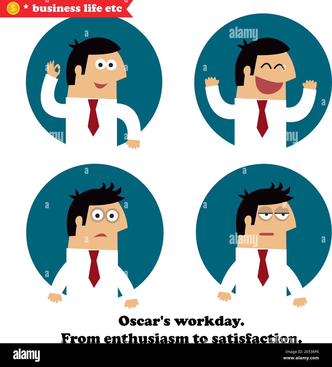 Business emotions set of enthusiasm, joy, frustration and fatigue ...