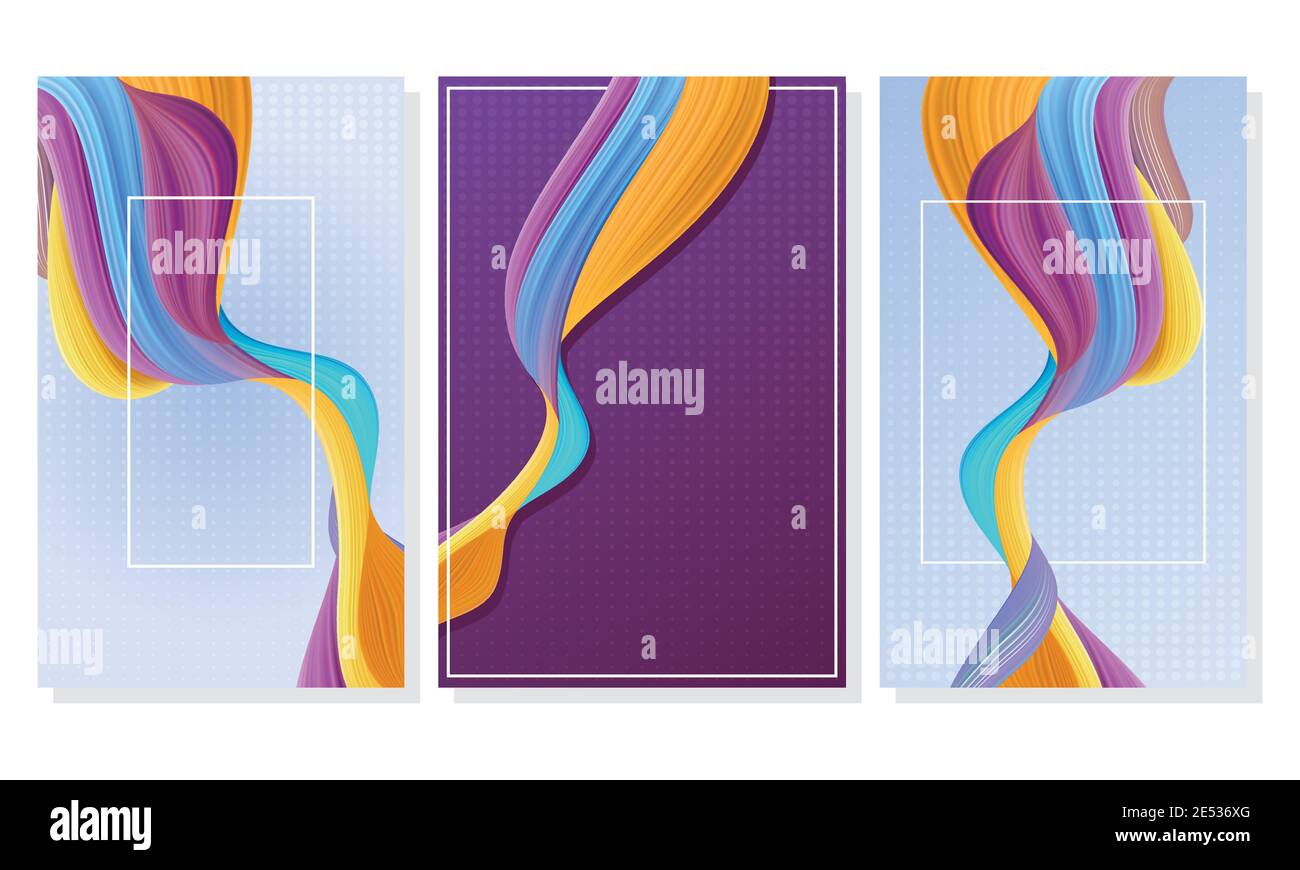 bundle of three color flow backgrounds vector illustration design Stock ...