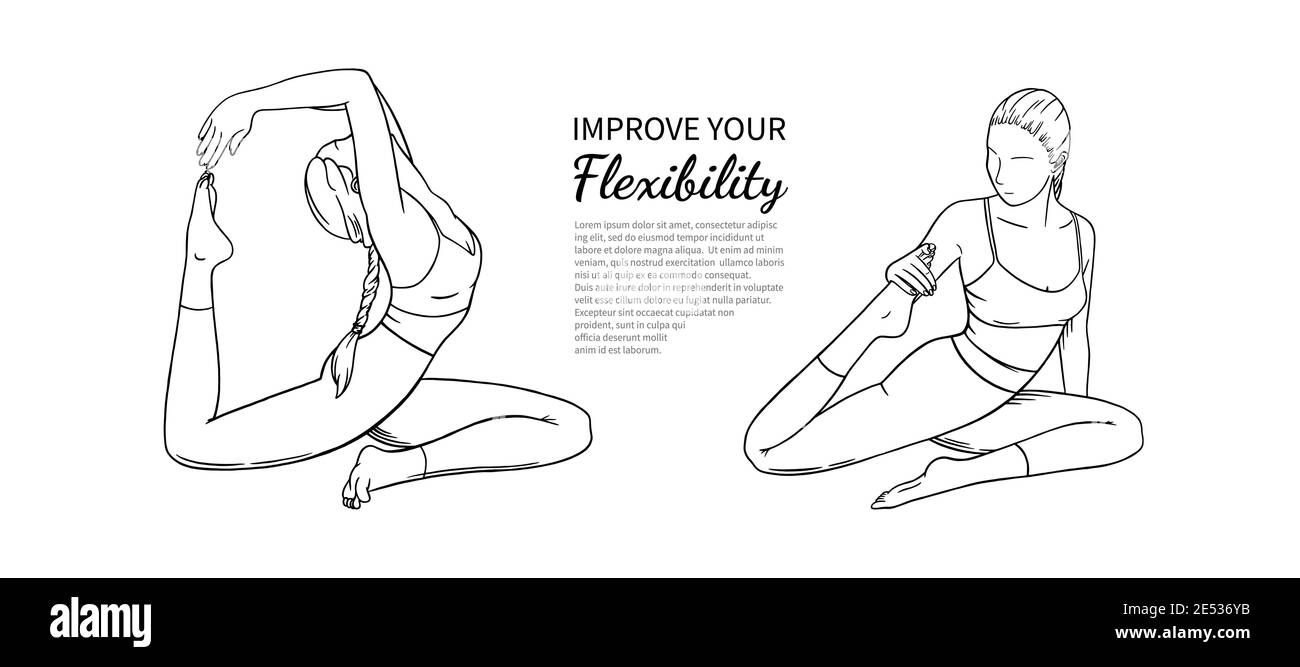 Straetching women with text block for banner or brochure. Flexibility ...