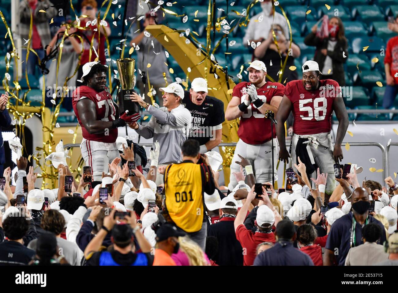 Alabama Crimson Tide head coach Nick Saban and offensive lineman Alex ...