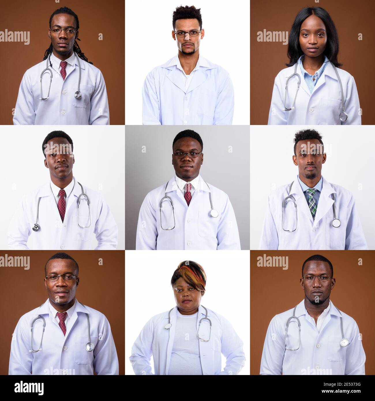 Collage of African people as doctors and healthcare workers looking at ...