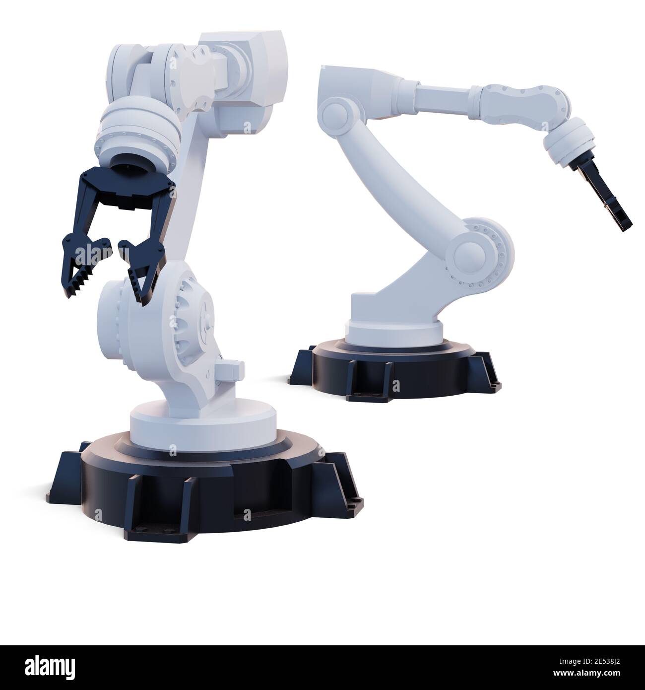 3d rendering white robotic arm with blank space on white background ...