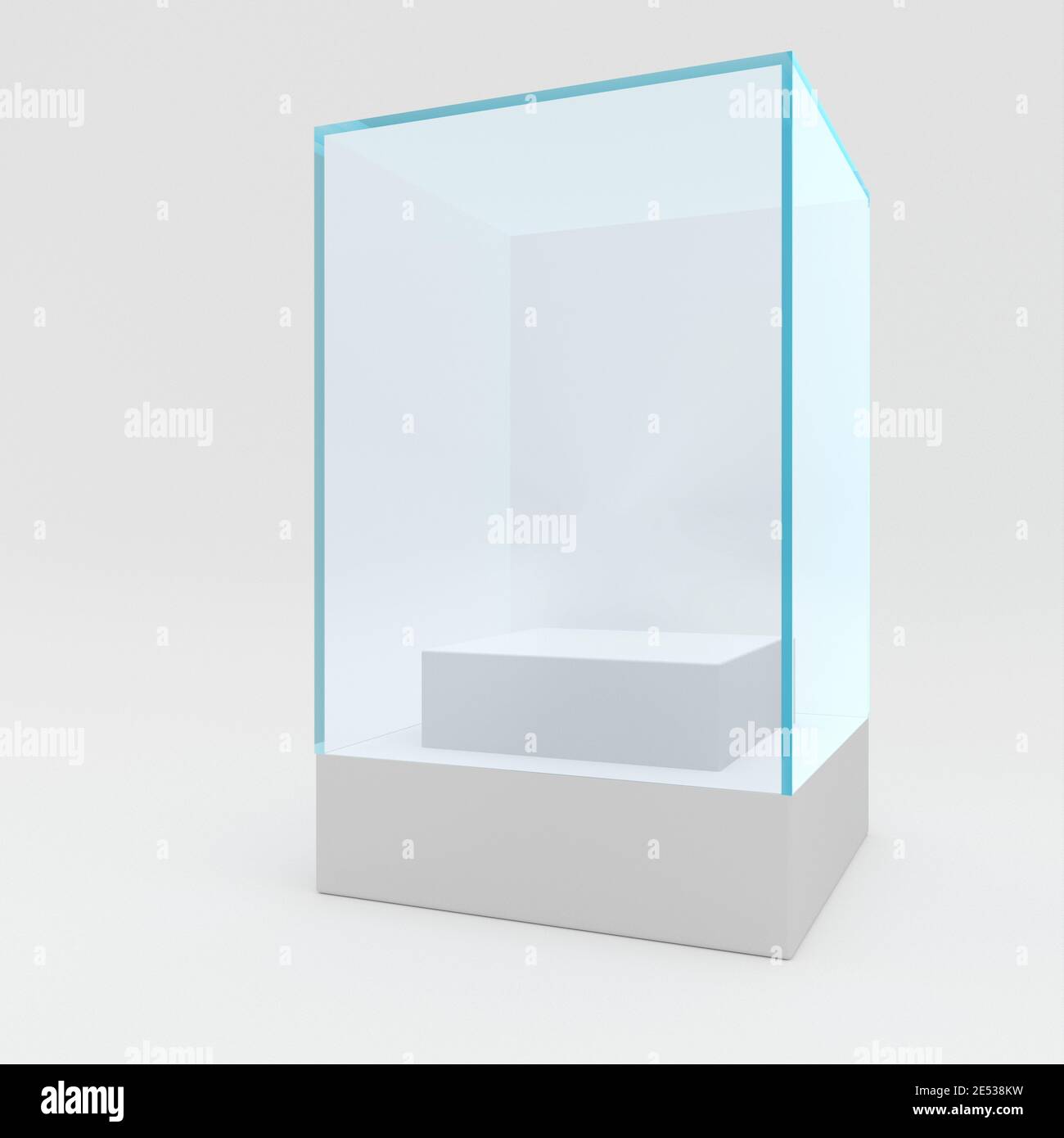 Empty transparent glass showcase with podium. 3d rendering Stock Photo ...