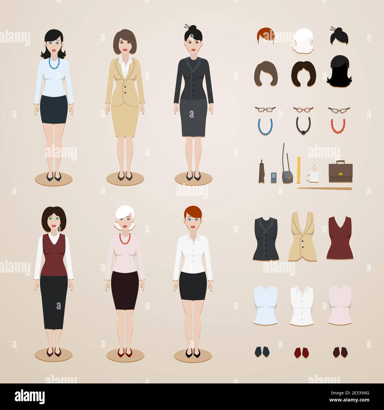 Pretty office women statuettes set vector illustration Stock Vector ...
