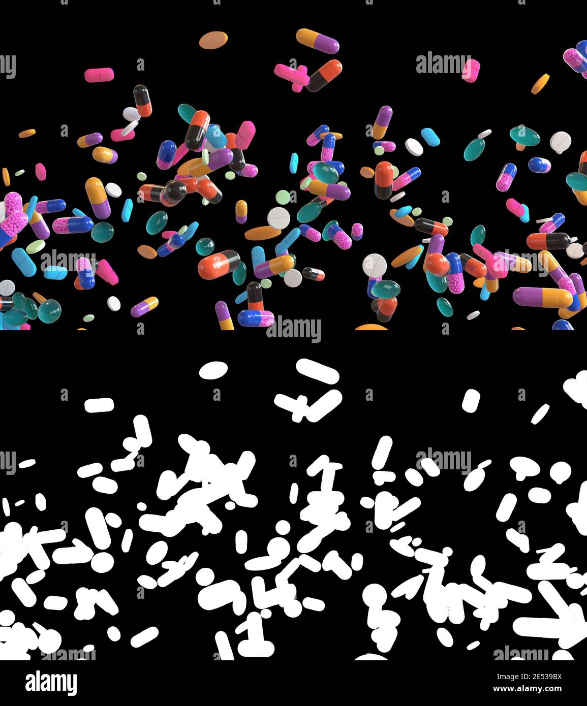 3D illustration of medicine pills flow with alpha layer Stock Photo - Alamy