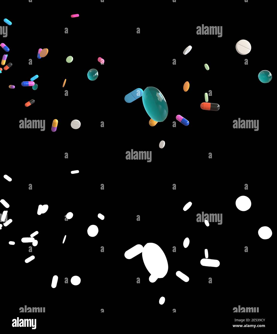 3D illustration of medicine pills flow with alpha layer Stock Photo - Alamy