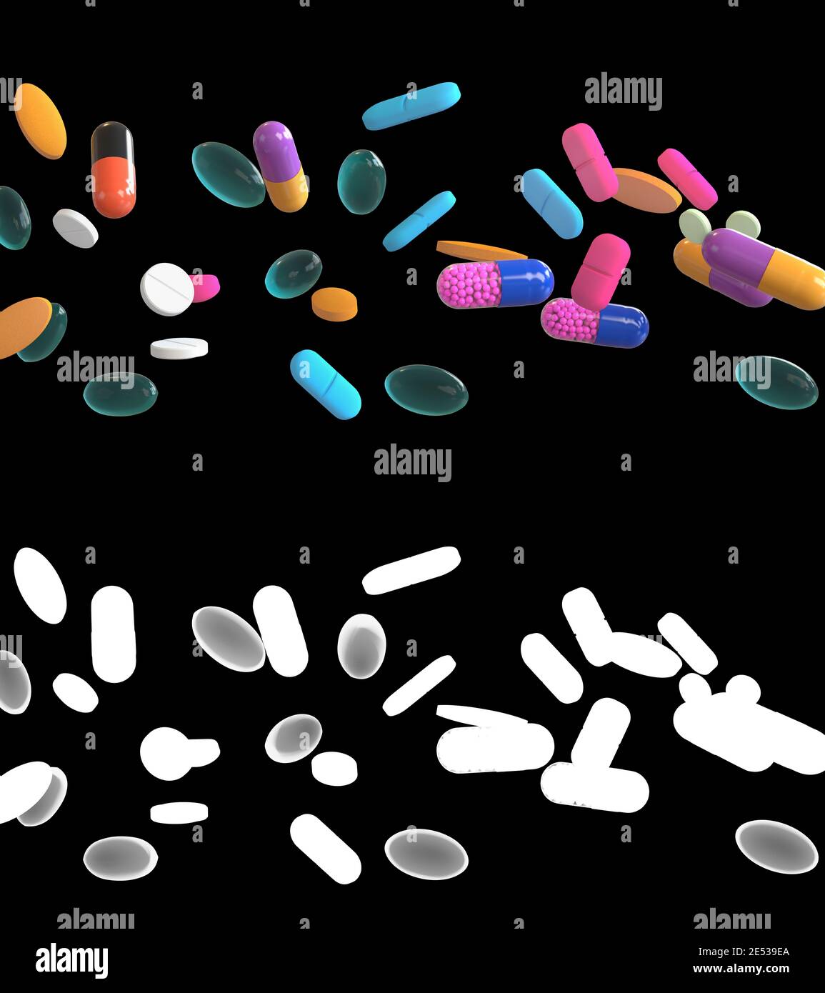 3D illustration of medicine pills flow with alpha layer Stock Photo - Alamy