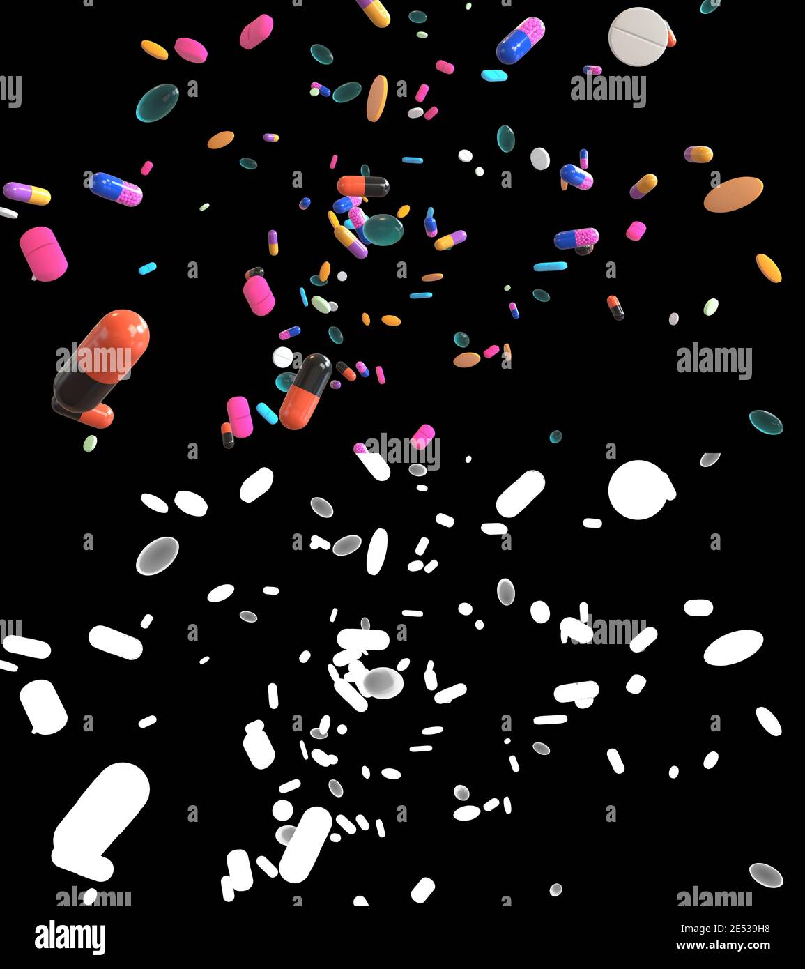 3D illustration of medicine pills flow with alpha layer Stock Photo - Alamy