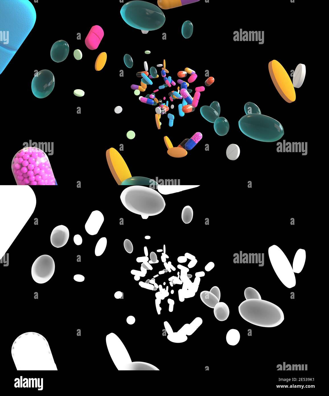 3D illustration of medicine pills flow with alpha layer Stock Photo - Alamy