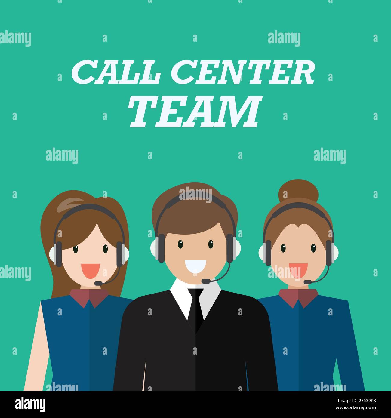 Call center team poster. Man and women working in call center. Vector ...
