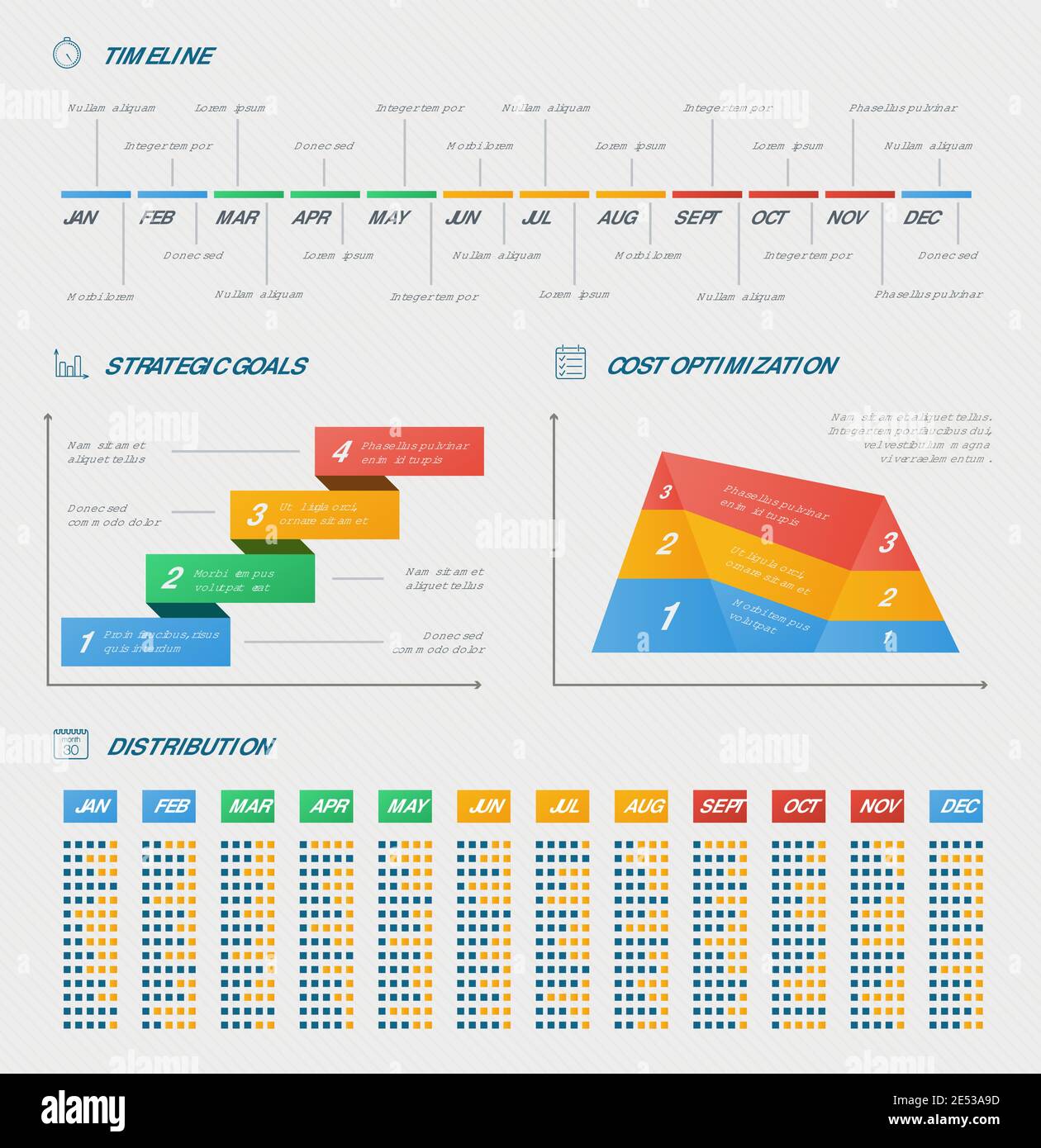Business infographics charts for timeline strategy optimization and ...