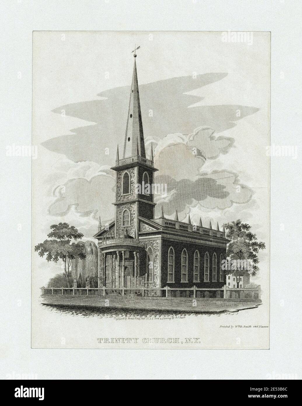 Trinity Church at New York. USA. Engraving of the 19th century Stock ...