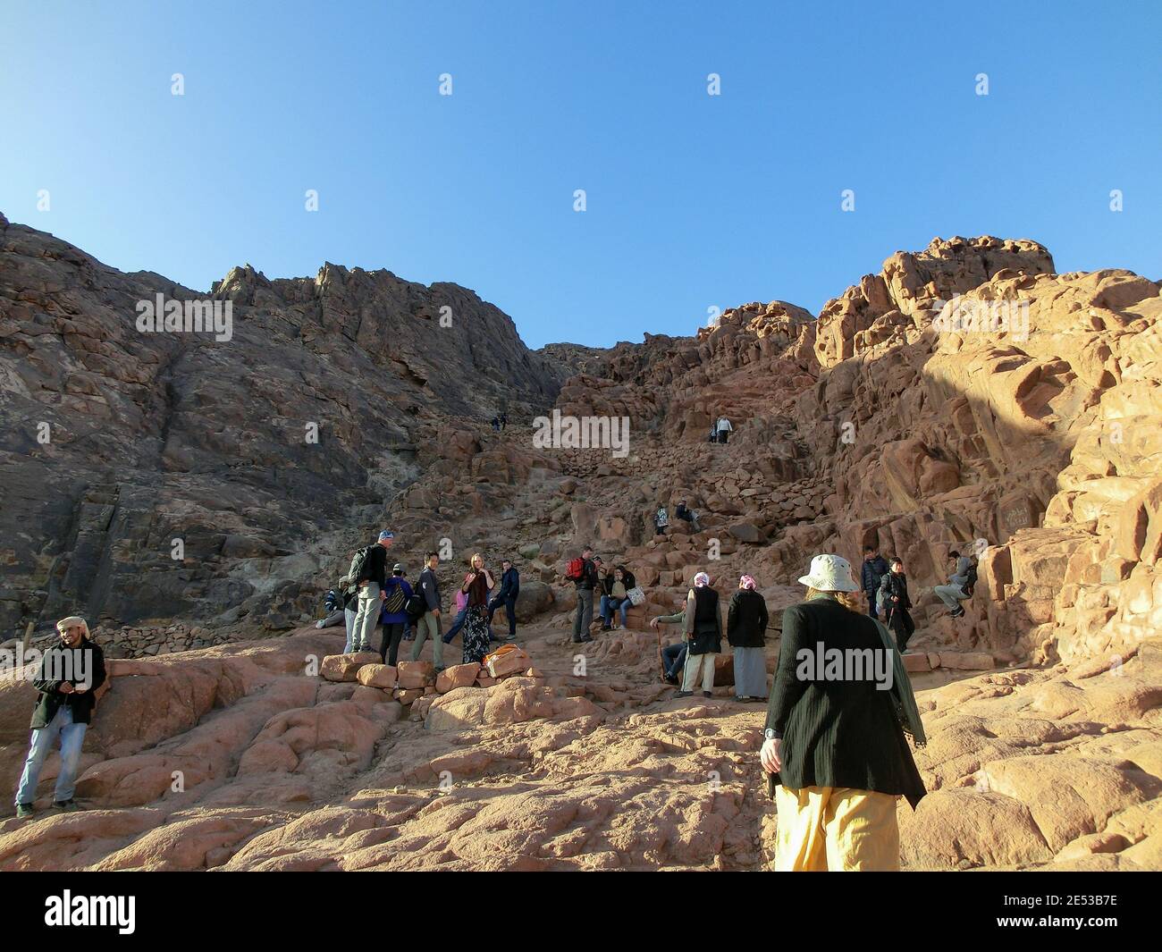 Sunrise at mount sinai summit. Road on which pilgrims climb the ...