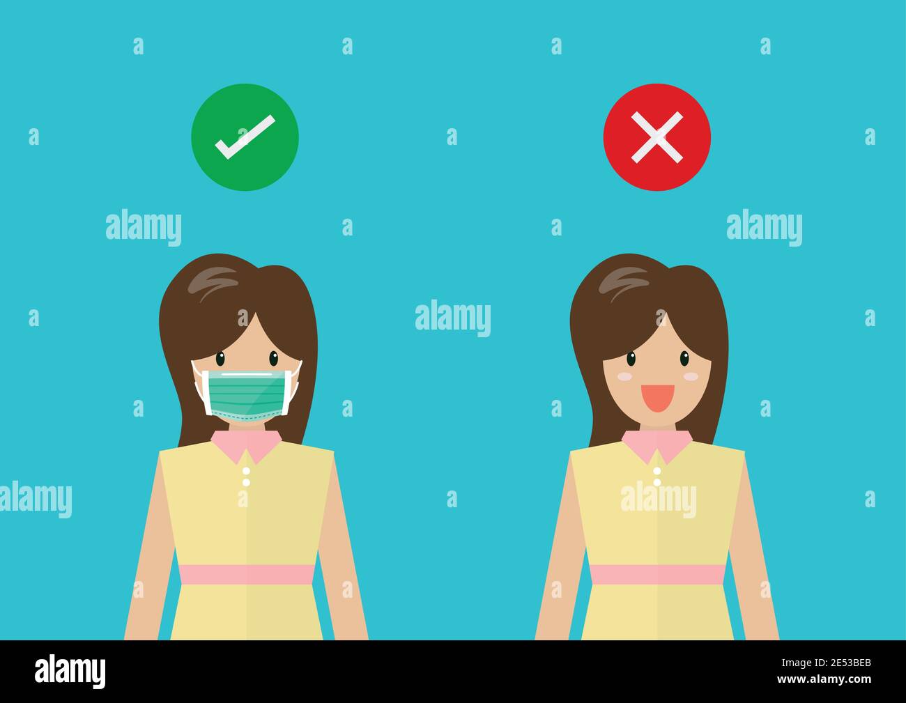 No entry without face mask. Woman wearing a protective medical mask for ...