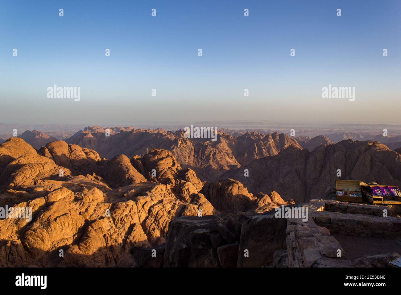 Sunrise at mount sinai summit. Road on which pilgrims climb the ...