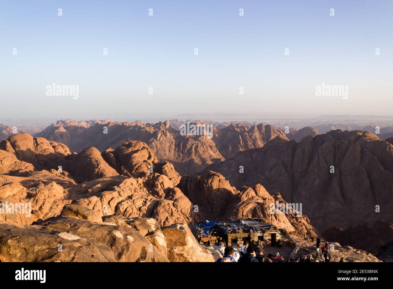 Sunrise at mount sinai summit. Road on which pilgrims climb the ...