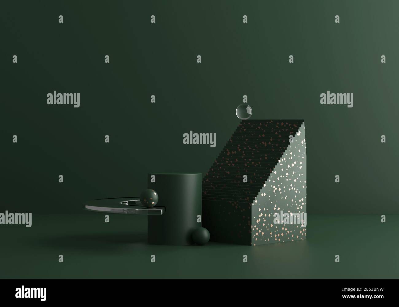 contemporary modern abstract composition in dark green tones with ...