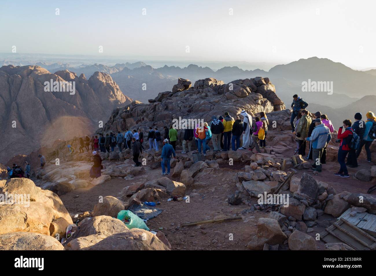Sunrise at mount sinai summit. Road on which pilgrims climb the ...