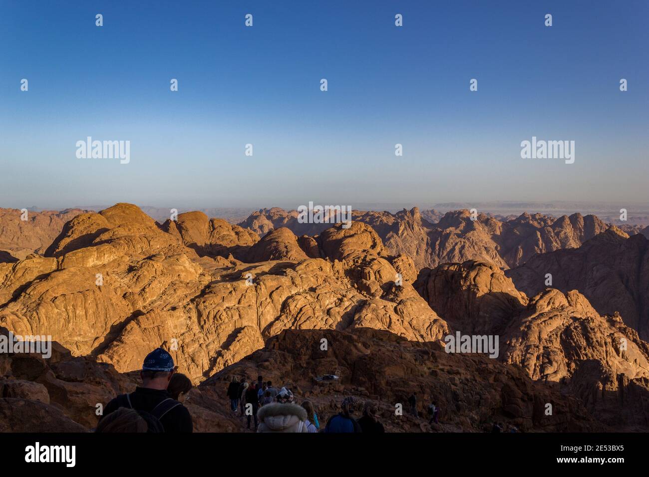Sunrise at mount sinai summit. Road on which pilgrims climb the ...