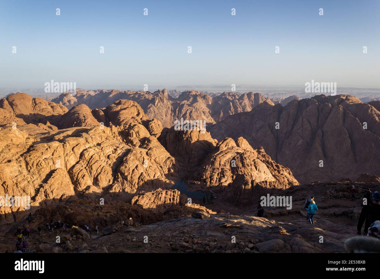 Sunrise at mount sinai summit. Road on which pilgrims climb the ...