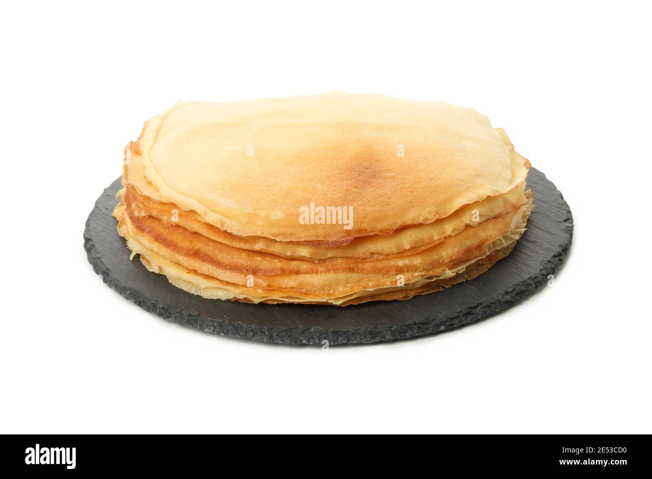 Tray with thin pancakes isolated on white background Stock Photo - Alamy