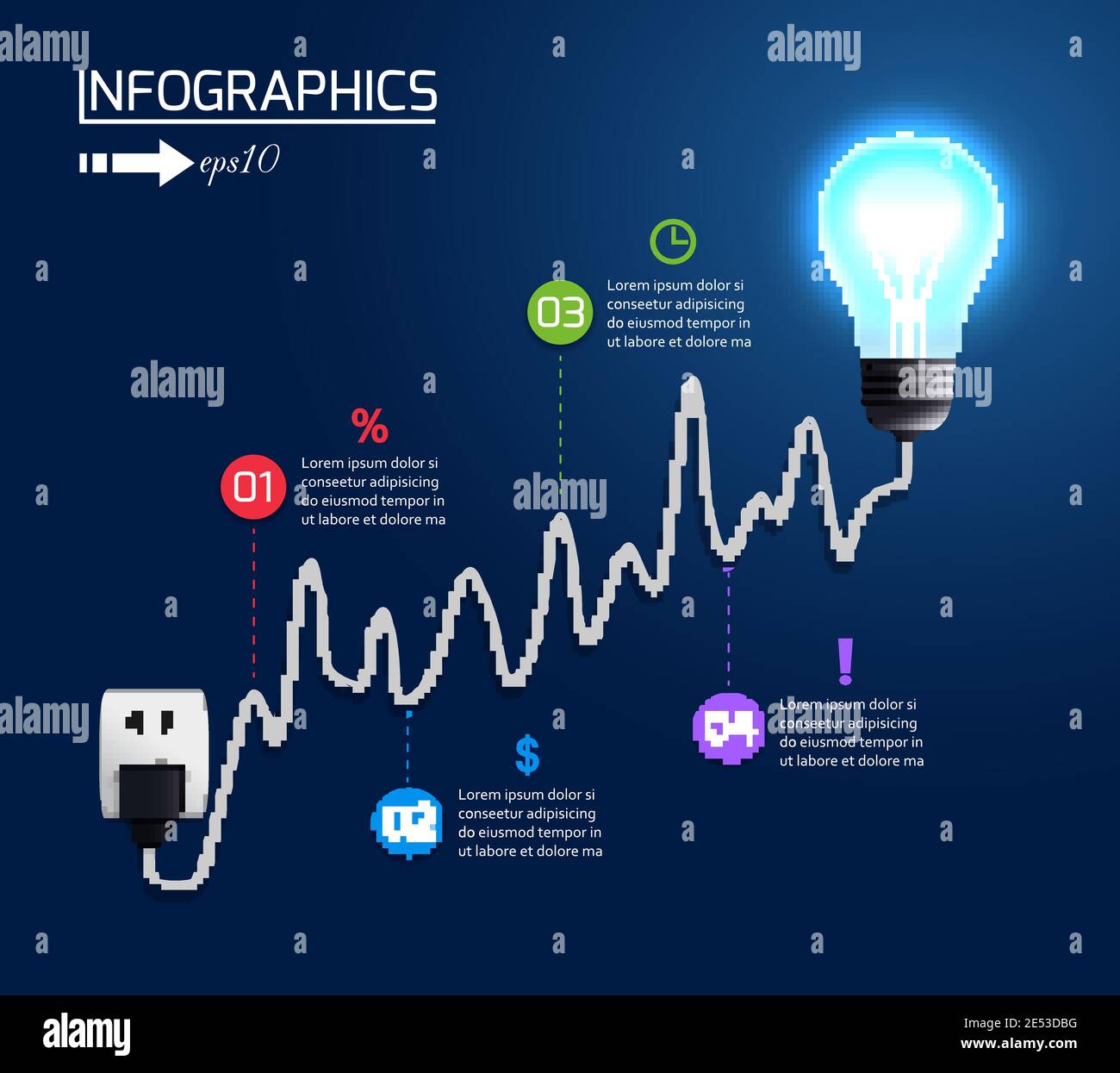Creative light bulb growing chart graph with infographic elements ...