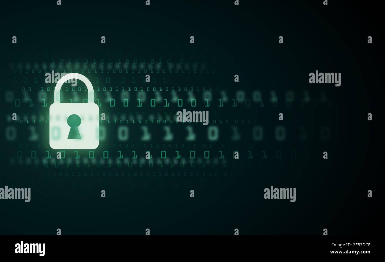 Digital lock guard sign binary code number cyber data background Stock ...