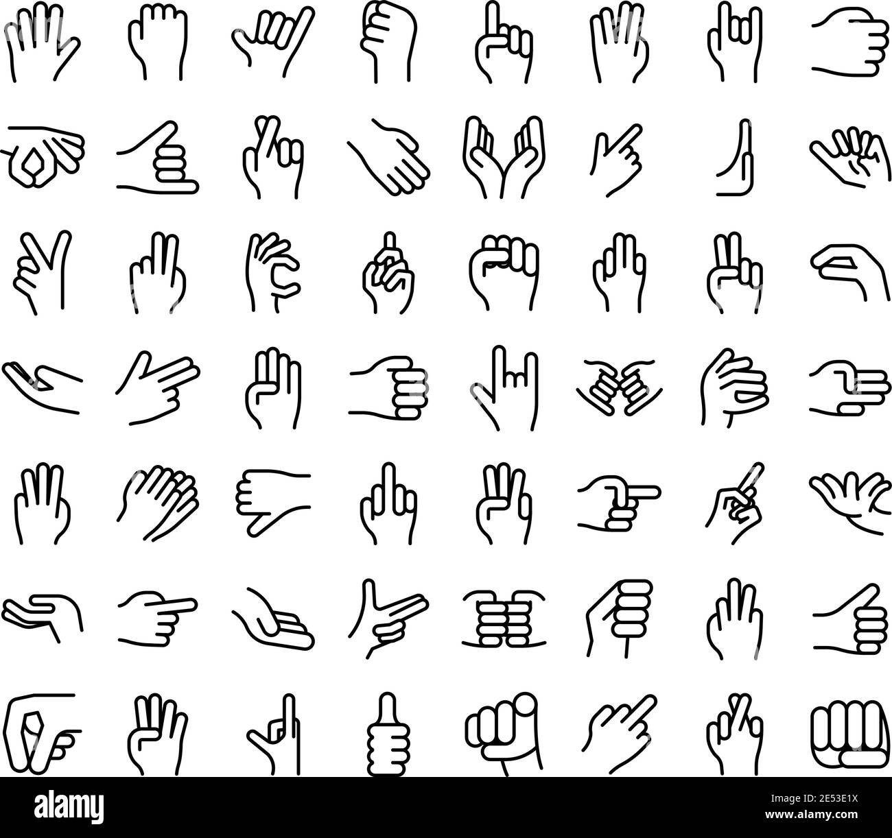 Hand gestures icons set. Outline set of hand gestures vector icons for web design isolated on ...