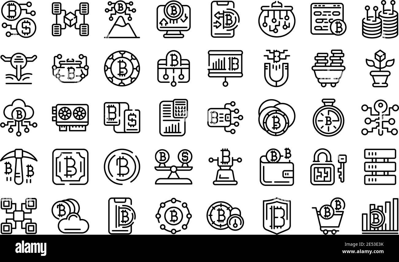 Cryptocurrency icons set. Outline set of cryptocurrency vector icons ...
