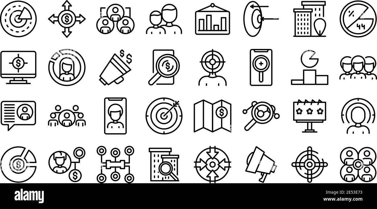 Target audience icons set. Outline set of target audience vector icons ...