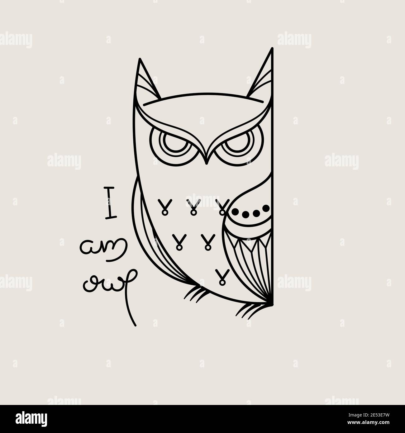 I am owl outline logo. Doodel isolated emblem design. Kids education ...