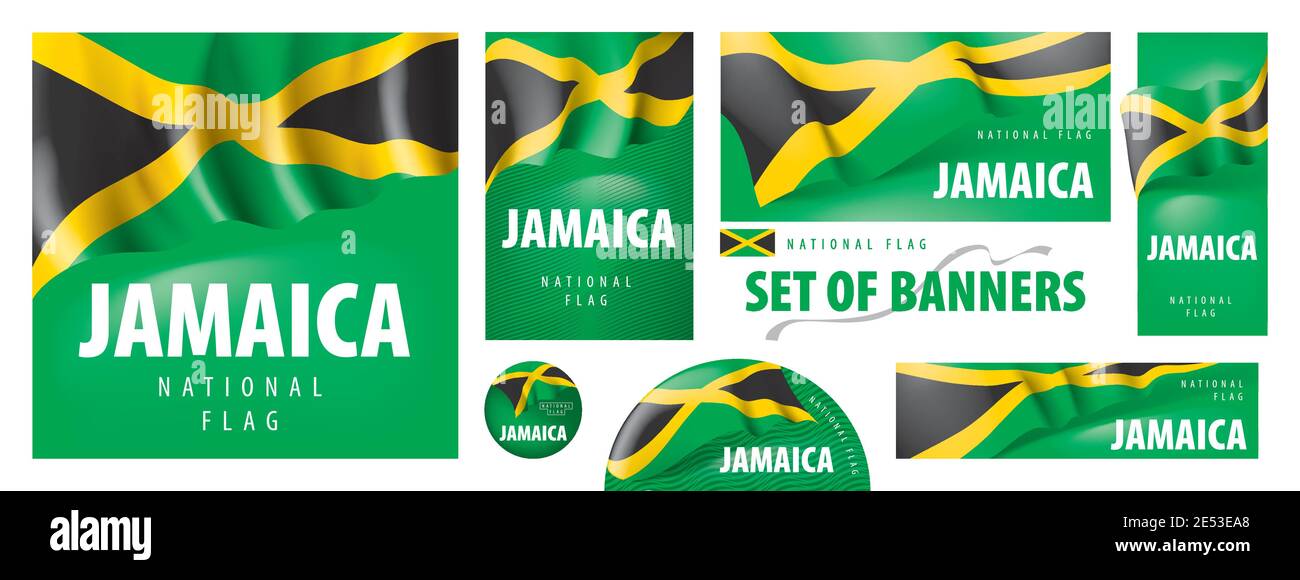 Vector set of banners with the national flag of the Jamaica Stock ...