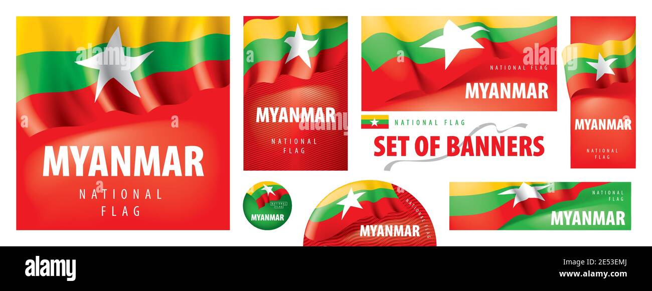 Vector set of banners with the national flag of the Myanmar Stock ...