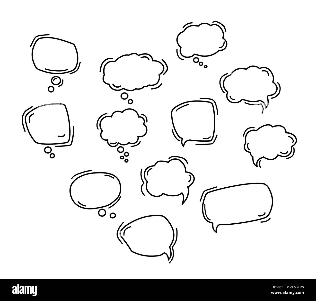 Black Speech Bubble Line Icons Hand Drawn Black Doodle Dialog Speech