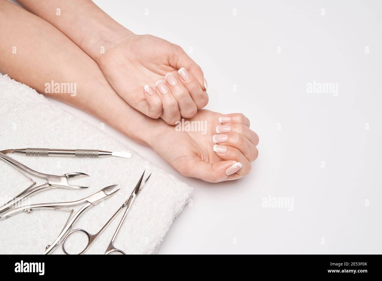 Top view of Tools of a manicure set on a white background Stock Photo ...