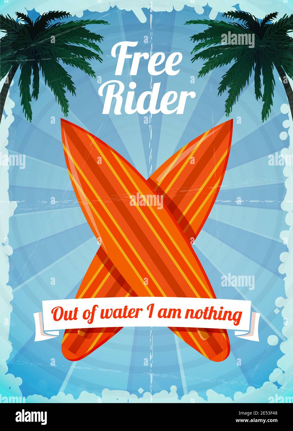 Free rider - ocean vacation surfboards poster vector illustration Stock ...