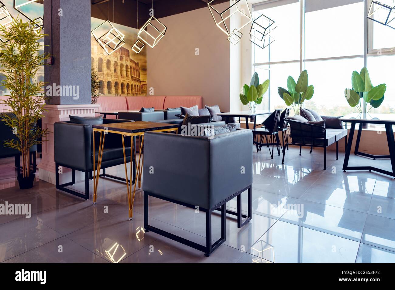 Empty cafe or restaurant interior at a daytime Stock Photo - Alamy