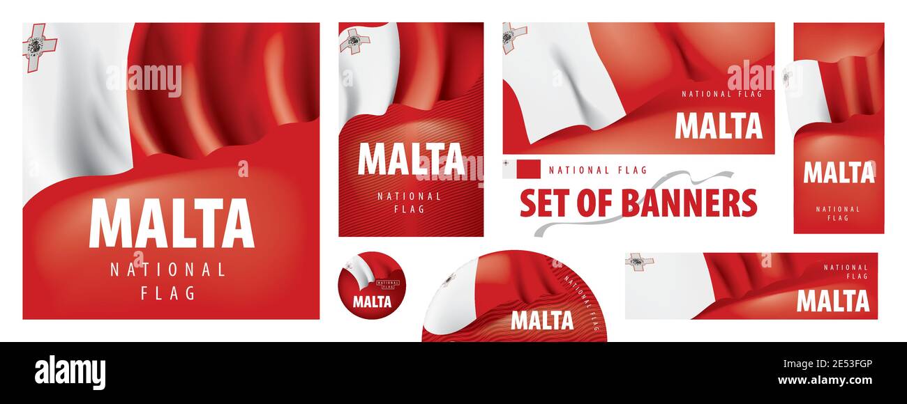 Vector set of banners with the national flag of the Malta Stock Vector ...