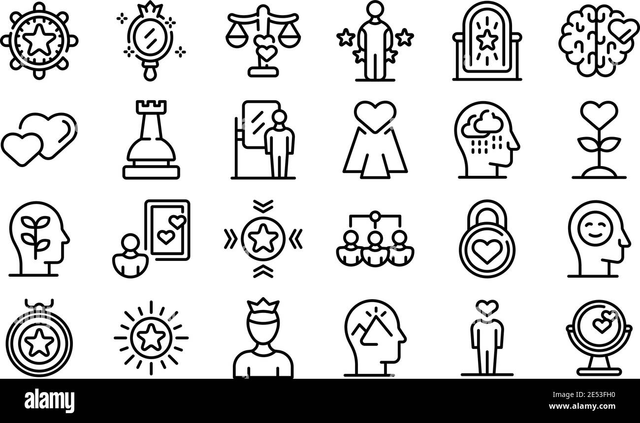 Self-esteem icons set. Outline set of self-esteem vector icons for web ... Self-esteem icons set. Outline set of self-esteem vector icons for web ...