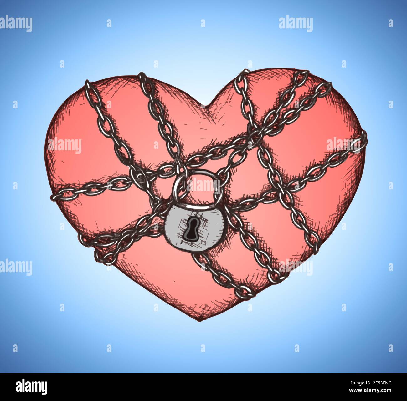 Locked heart with chains emblem vector illustration Stock Vector Image ...