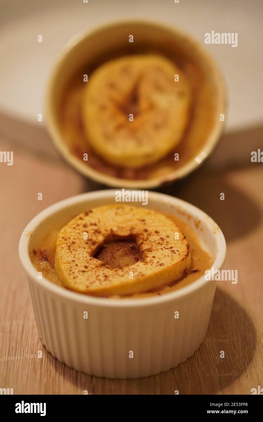 Selective focus shot of delicious homemade apple and rice pudding in ...