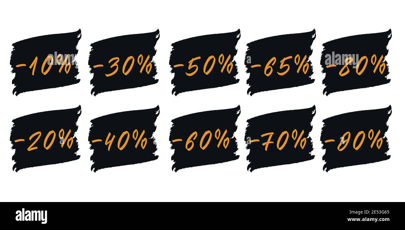 Sale numbers tags with brush stroke. Hand drawn discount labes numbers ...