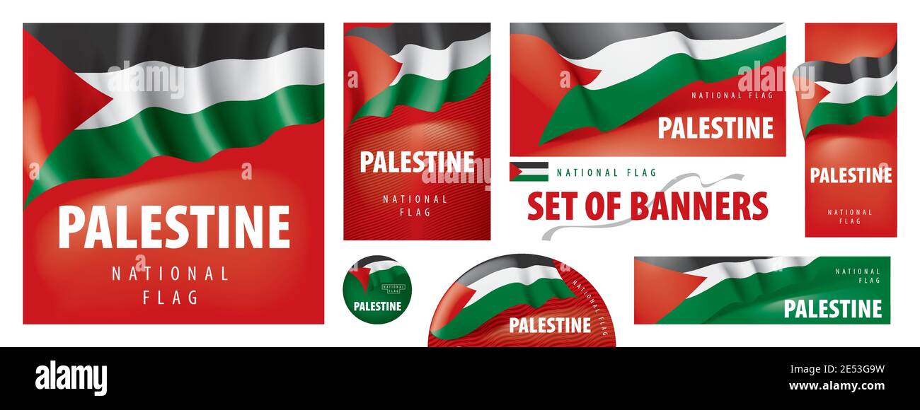 Vector set of banners with the national flag of the Palestine Stock ...