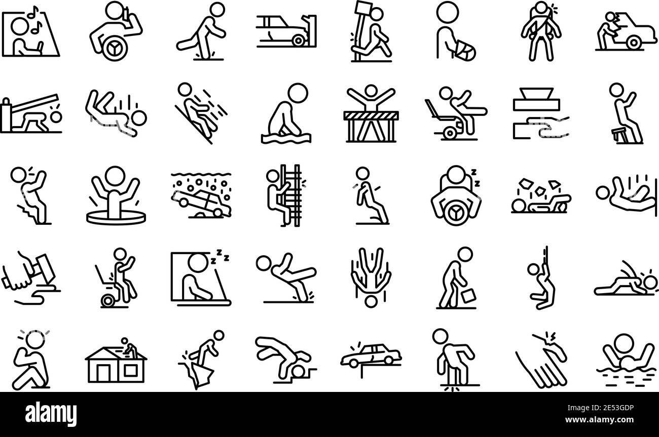 Careless person icons set. Outline set of careless person vector icons ...