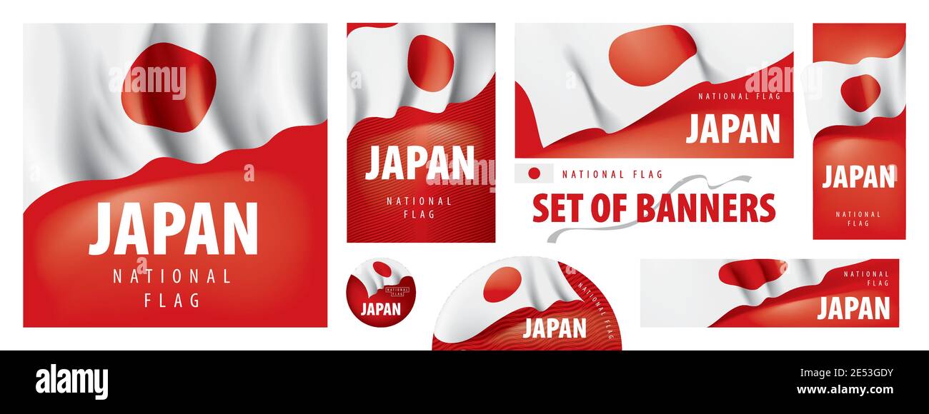 Vector set of banners with the national flag of the Japan Stock Vector ...