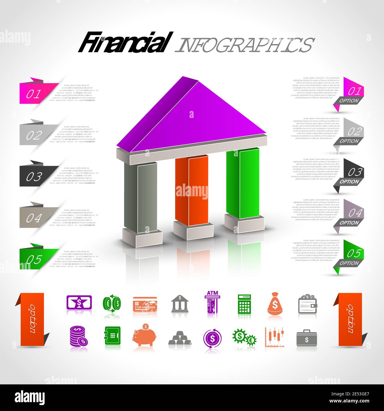Money bank financial business infographic with paper bookmark option ...